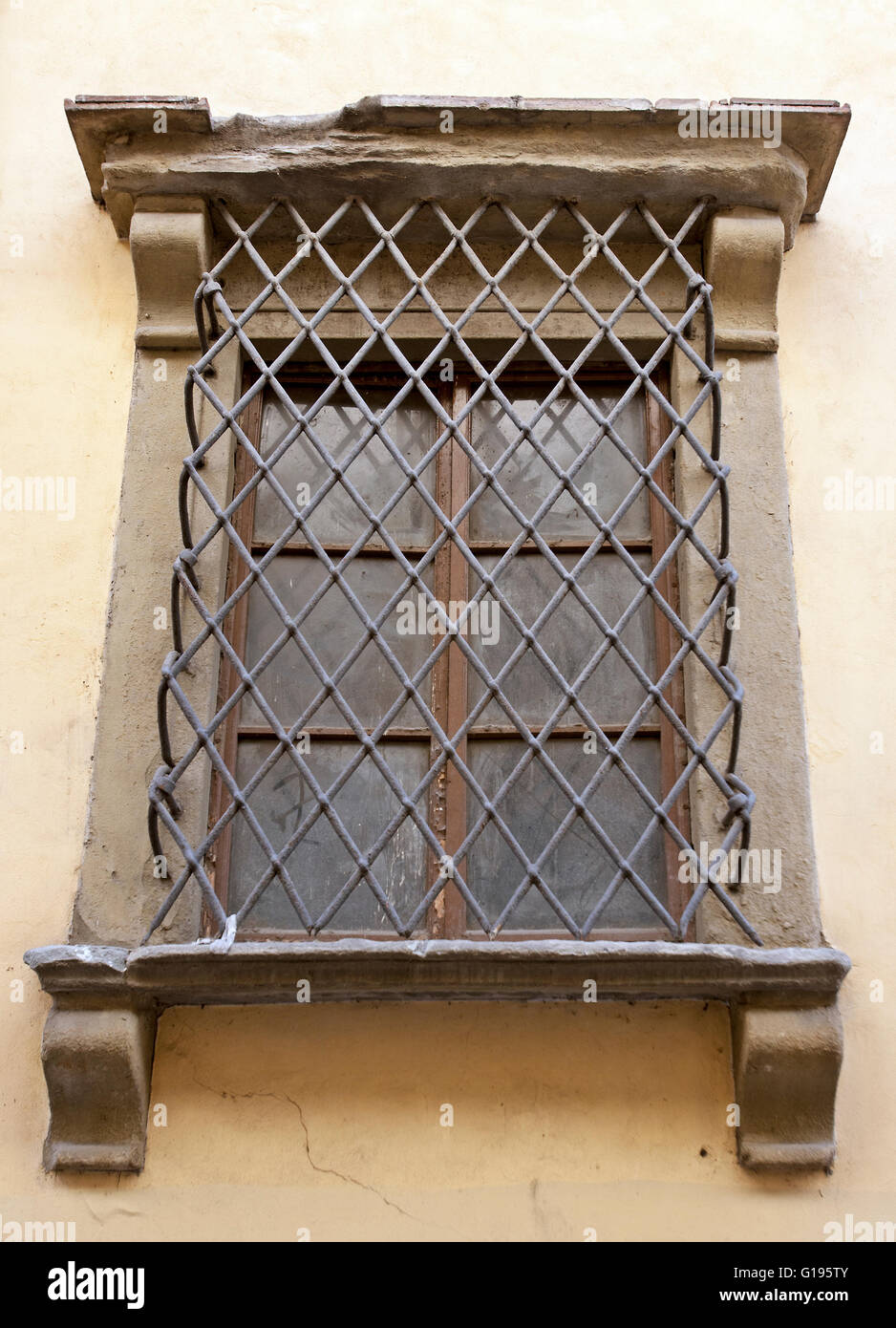 late Renaissance window with iron grid Florence Italy Stock Photo - Alamy
