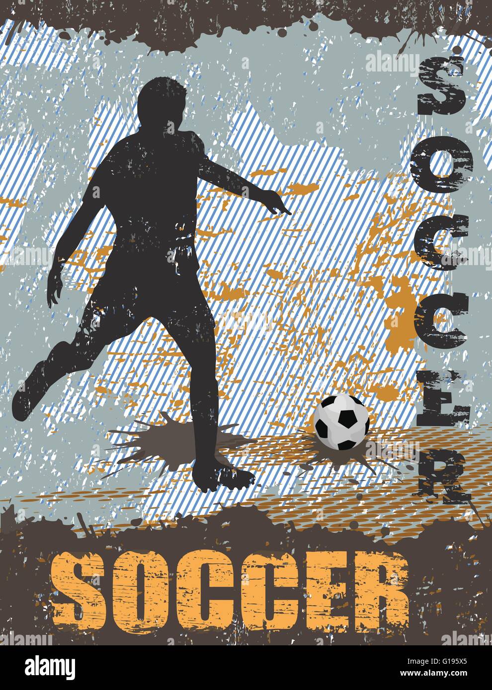 Soccer grunge poster background with player silhouette, vector ...