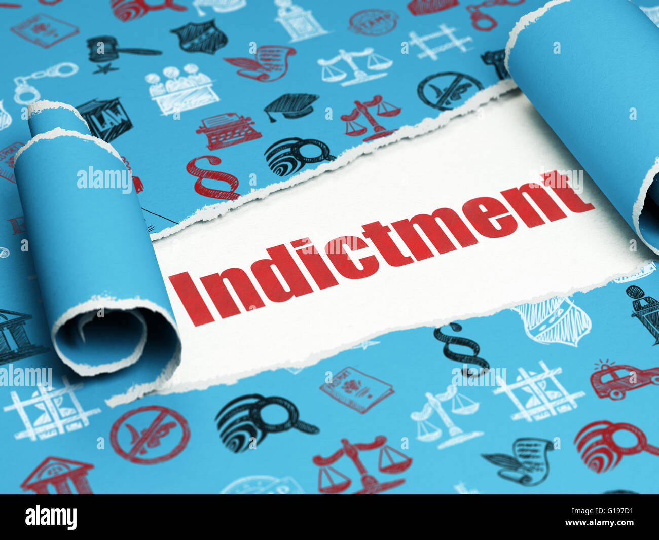 Law concept: red text Indictment under the piece of torn paper Stock ...