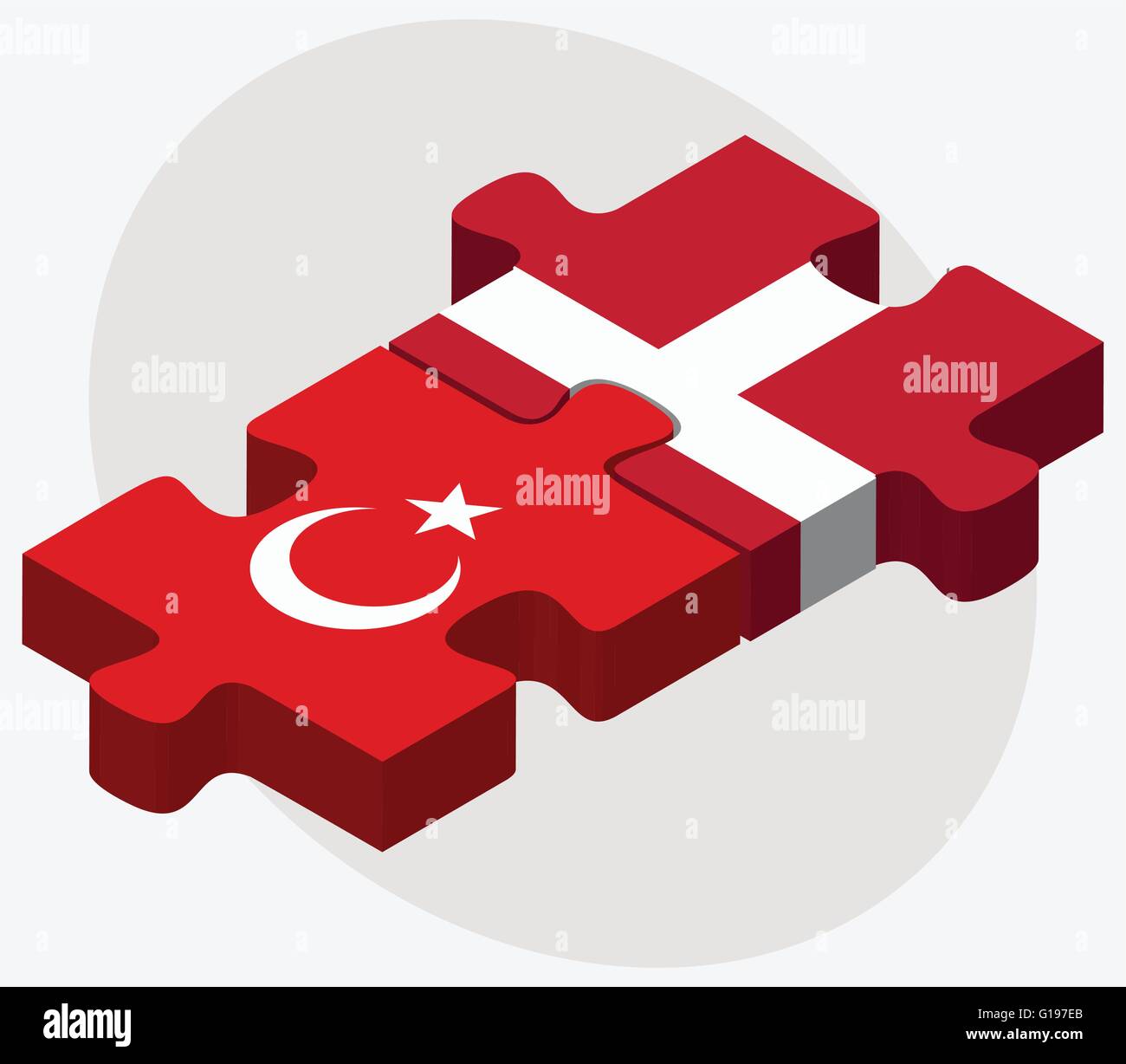 Turkey and Kingdom of Denmark Flags in puzzle isolated on white ...