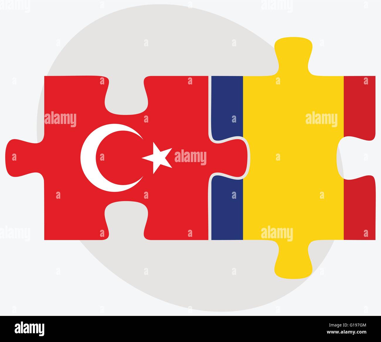 Turkey and Romania Flags in puzzle isolated on white background Stock ...