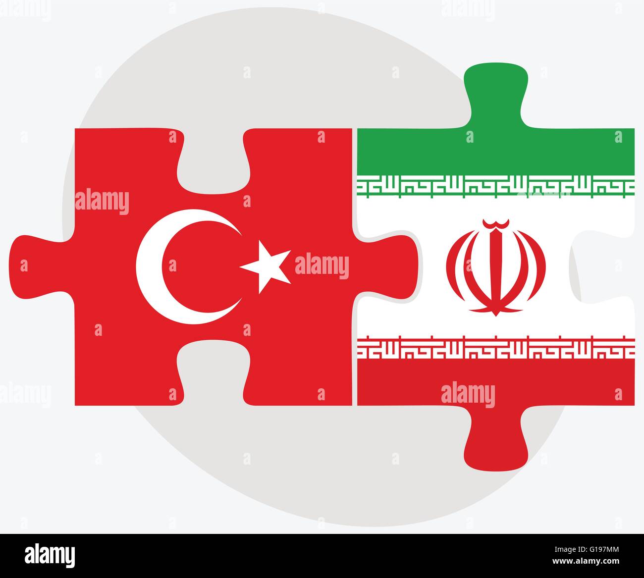 Turkey and Iran Flags in puzzle isolated on white background Stock ...