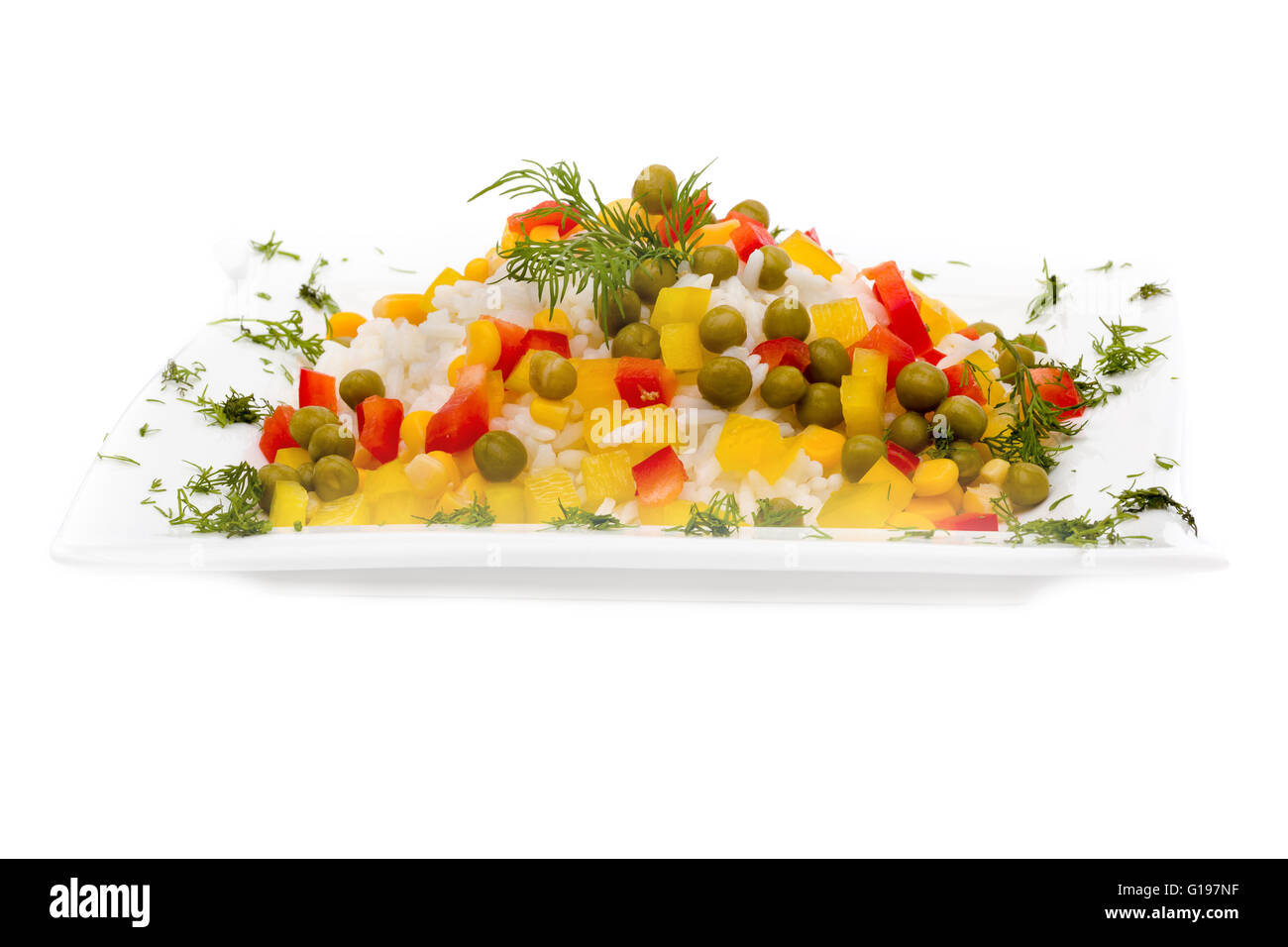 Rice and vegetables on white background Stock Photo - Alamy