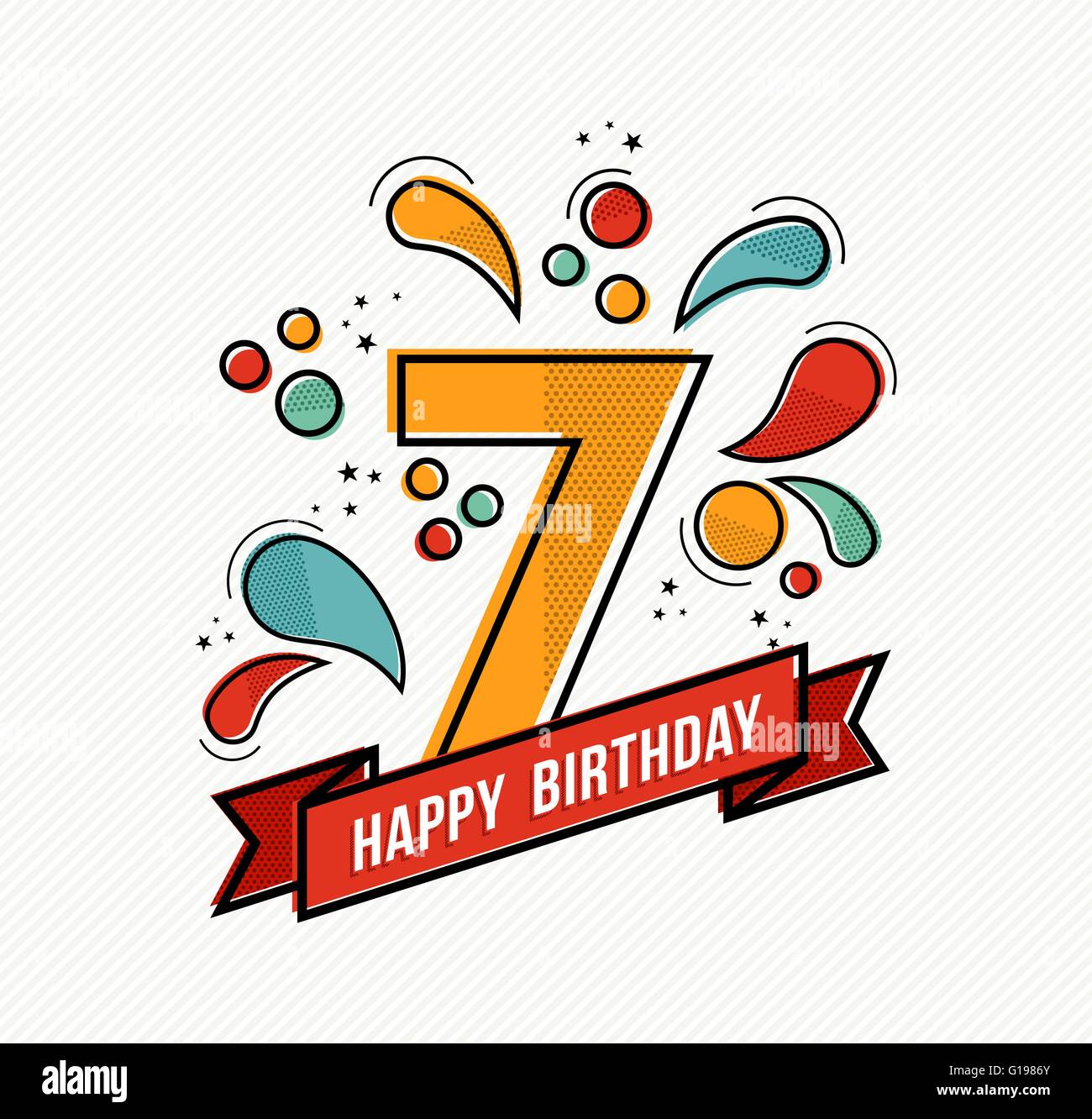 Happy birthday number 7, greeting card for seven year in modern flat ...