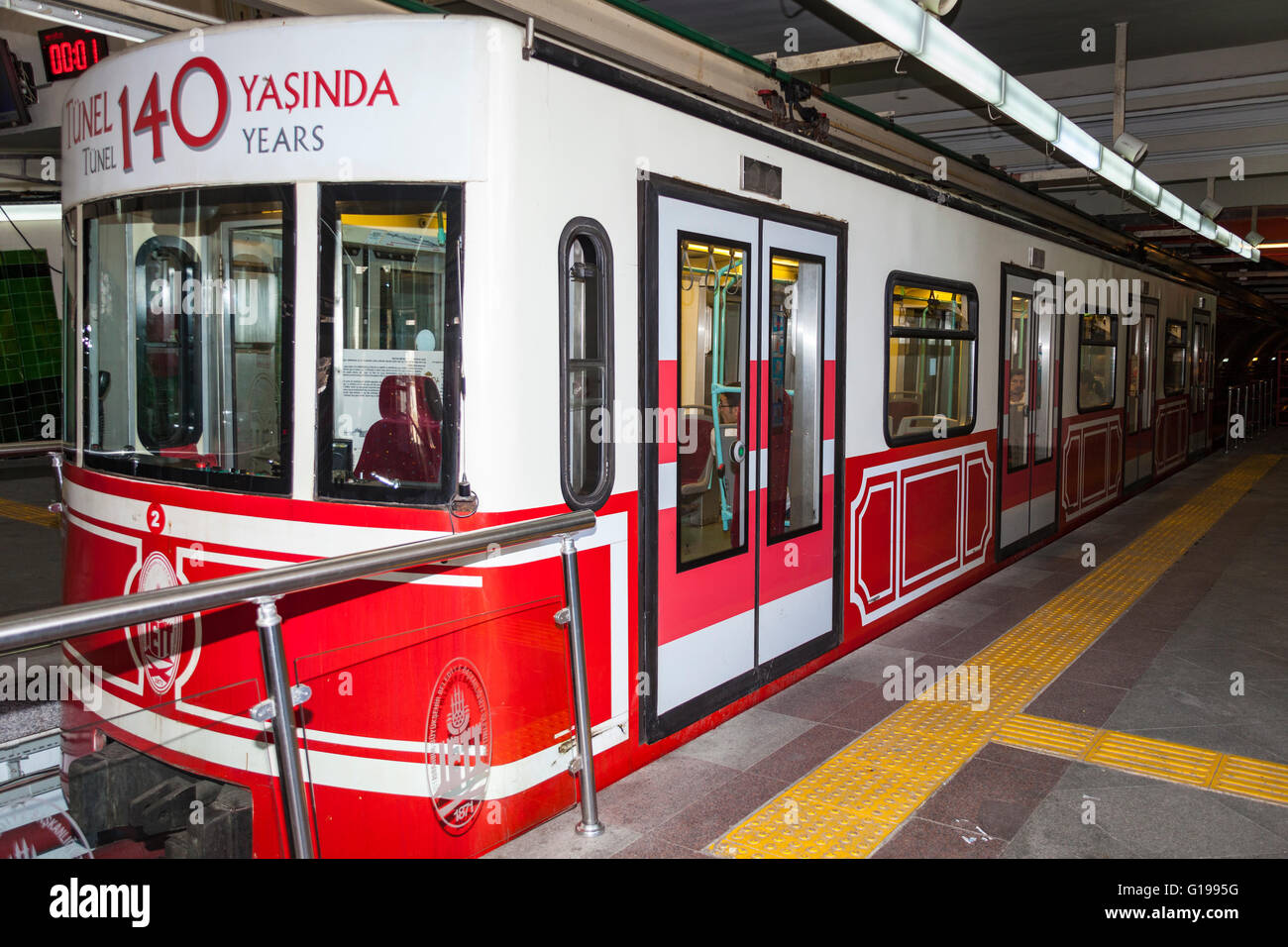 Funicular carriage, upper level of Tunel Karakoy to Beyoglu Funicular ...