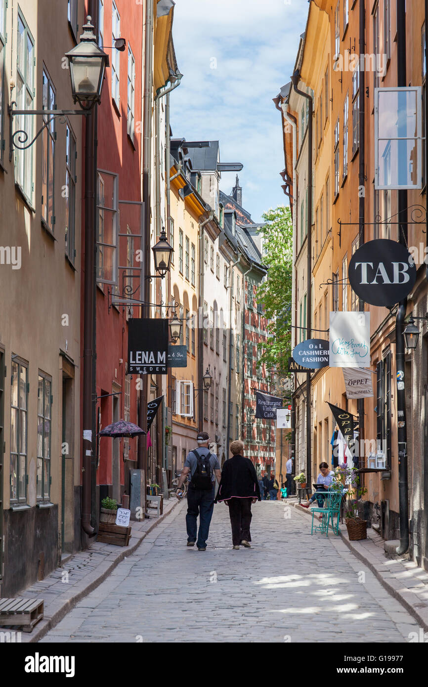Street view of Stockholm Old Town Stock Photo - Alamy