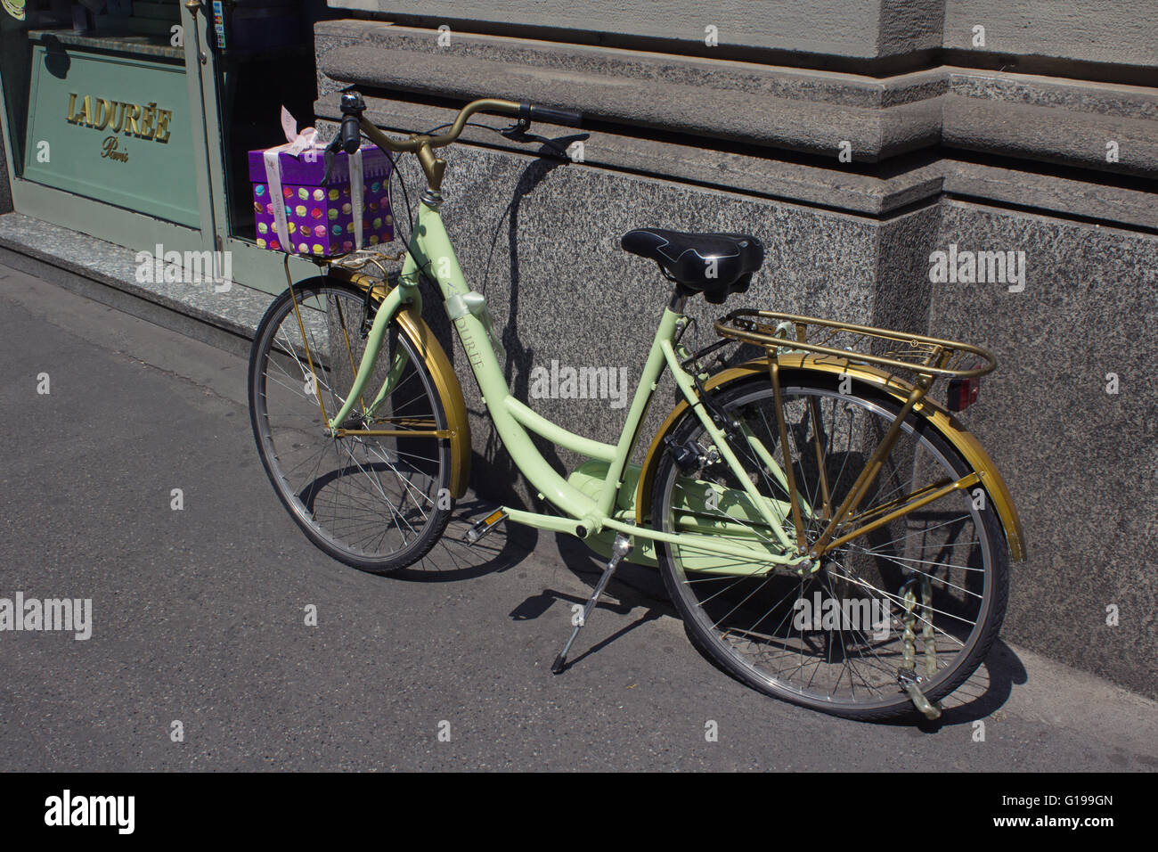 Vintage decor bicycle in front of Labouree, famous brand of French ...