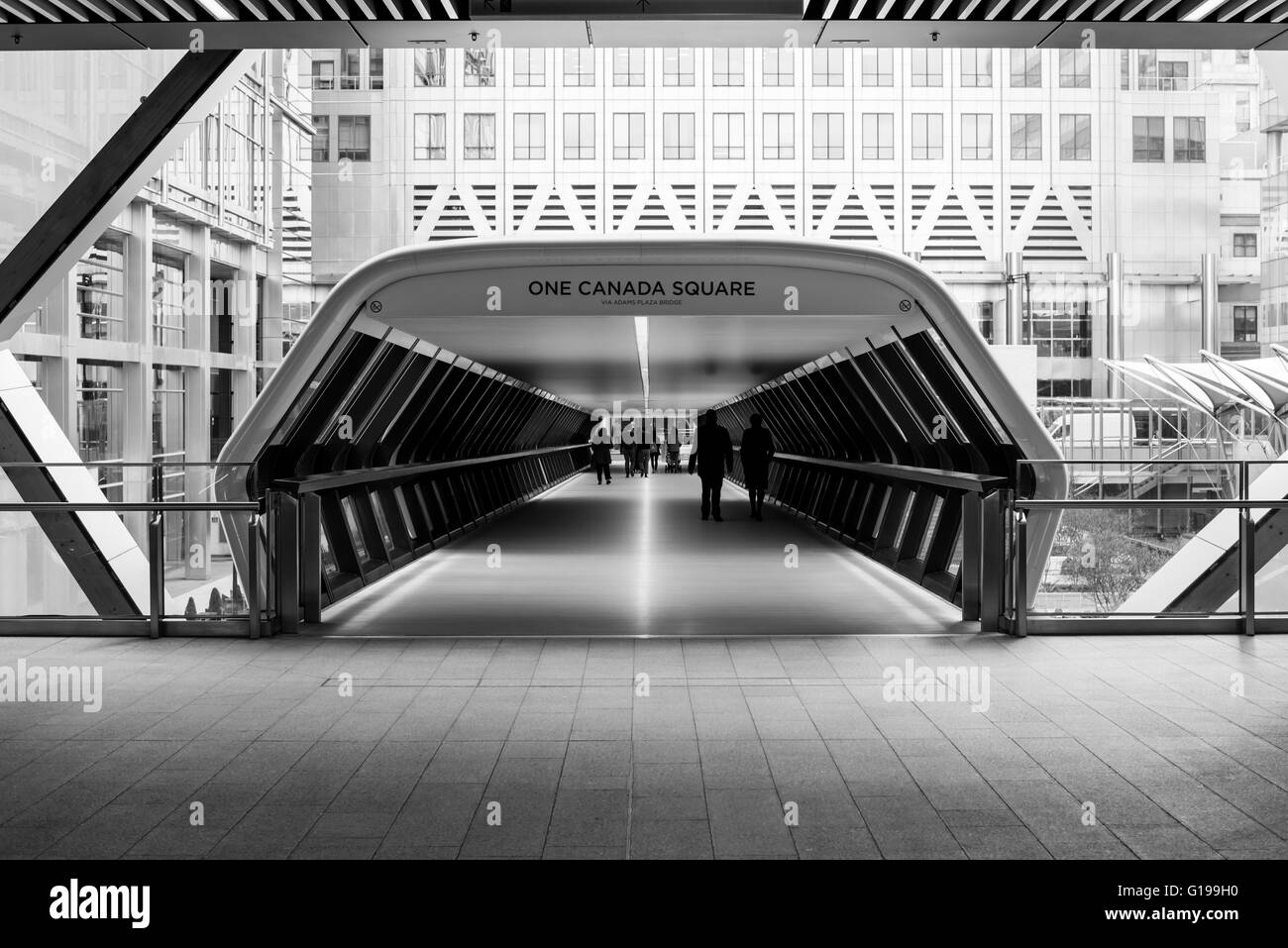 LONDON - March 22 2016. Adams Plaza Bridge leading to One Canada Square ...