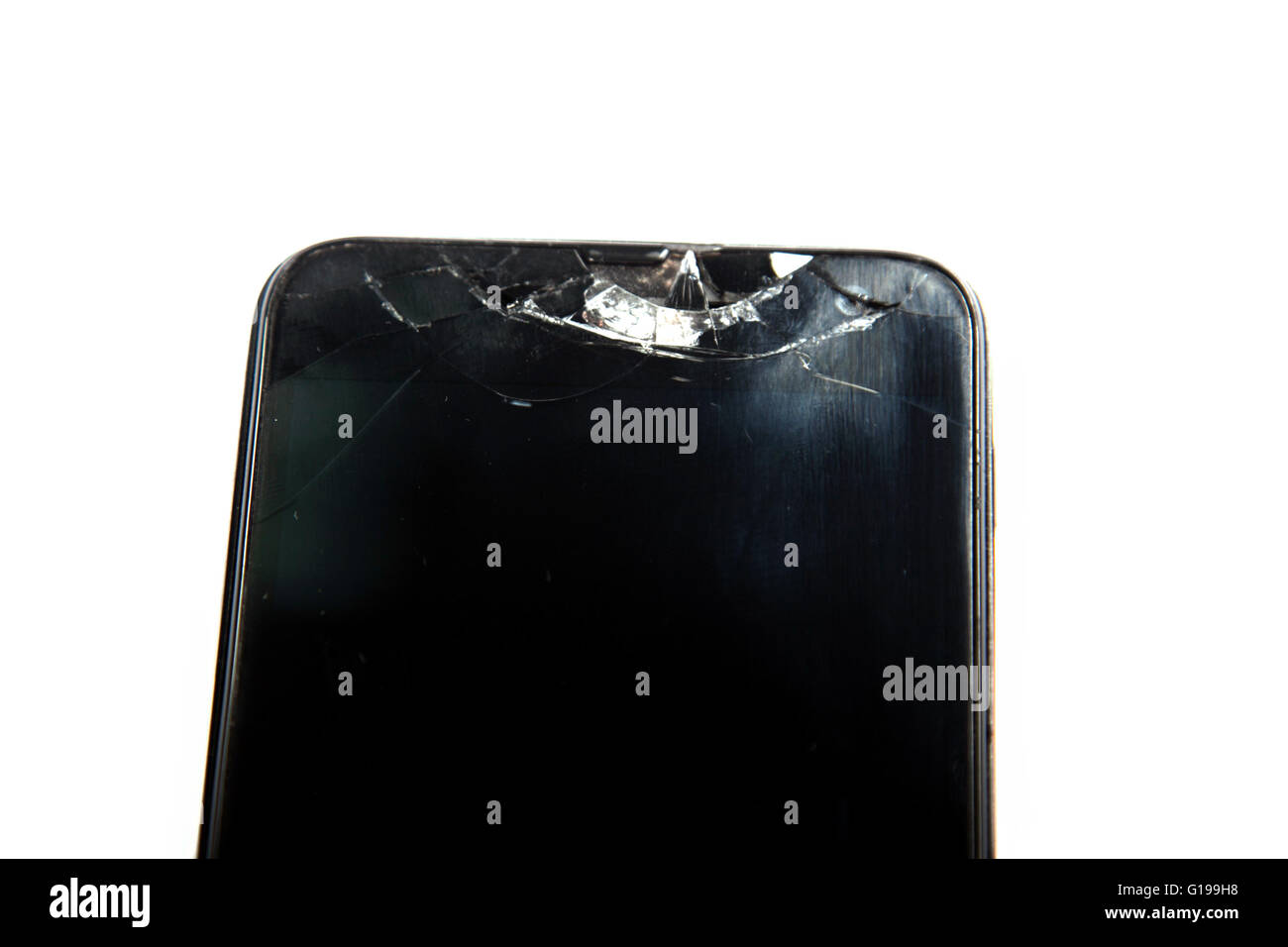 smashed the phone isolated on white background Stock Photo - Alamy