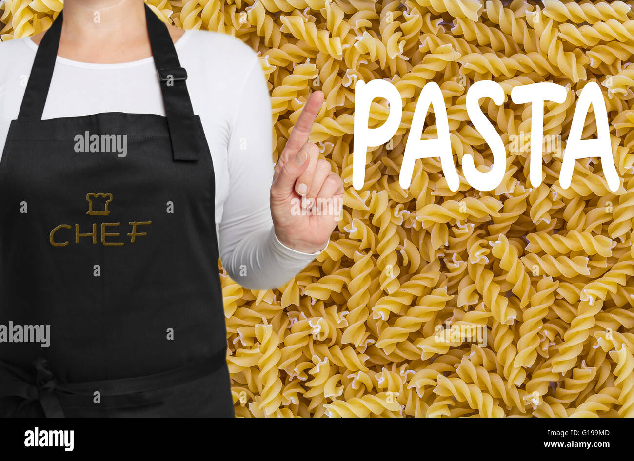 Pasta Chef with noodle background concept template Stock Photo - Alamy