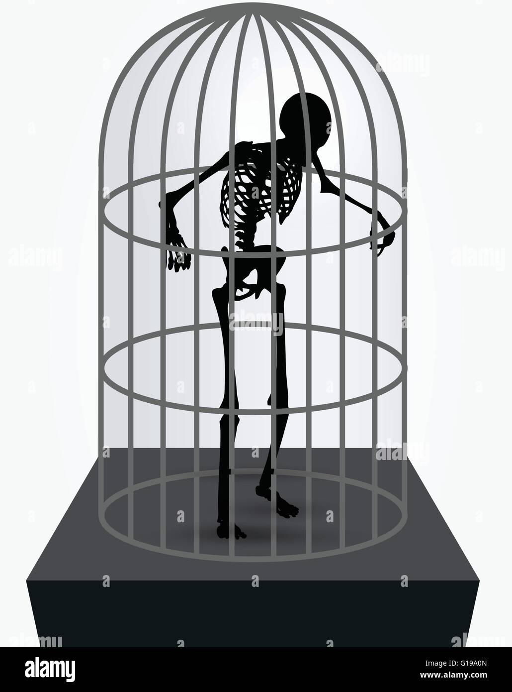 Vector Image - skeleton silhouette in standing in cage pose isolated on ...