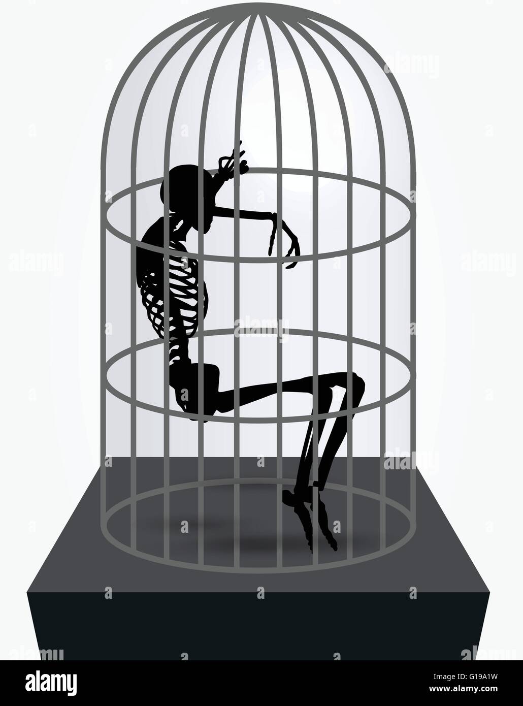 Vector Image - skeleton silhouette in sitting in cage pose isolated on ...