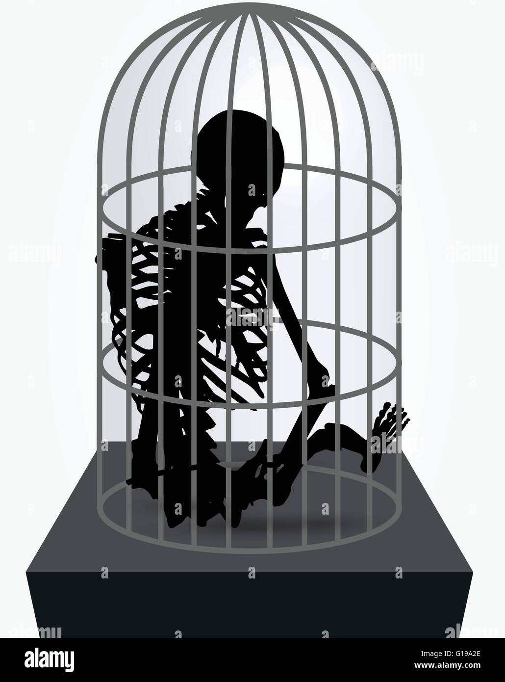 Vector Image - skeleton silhouette in sitting in cage pose isolated on ...