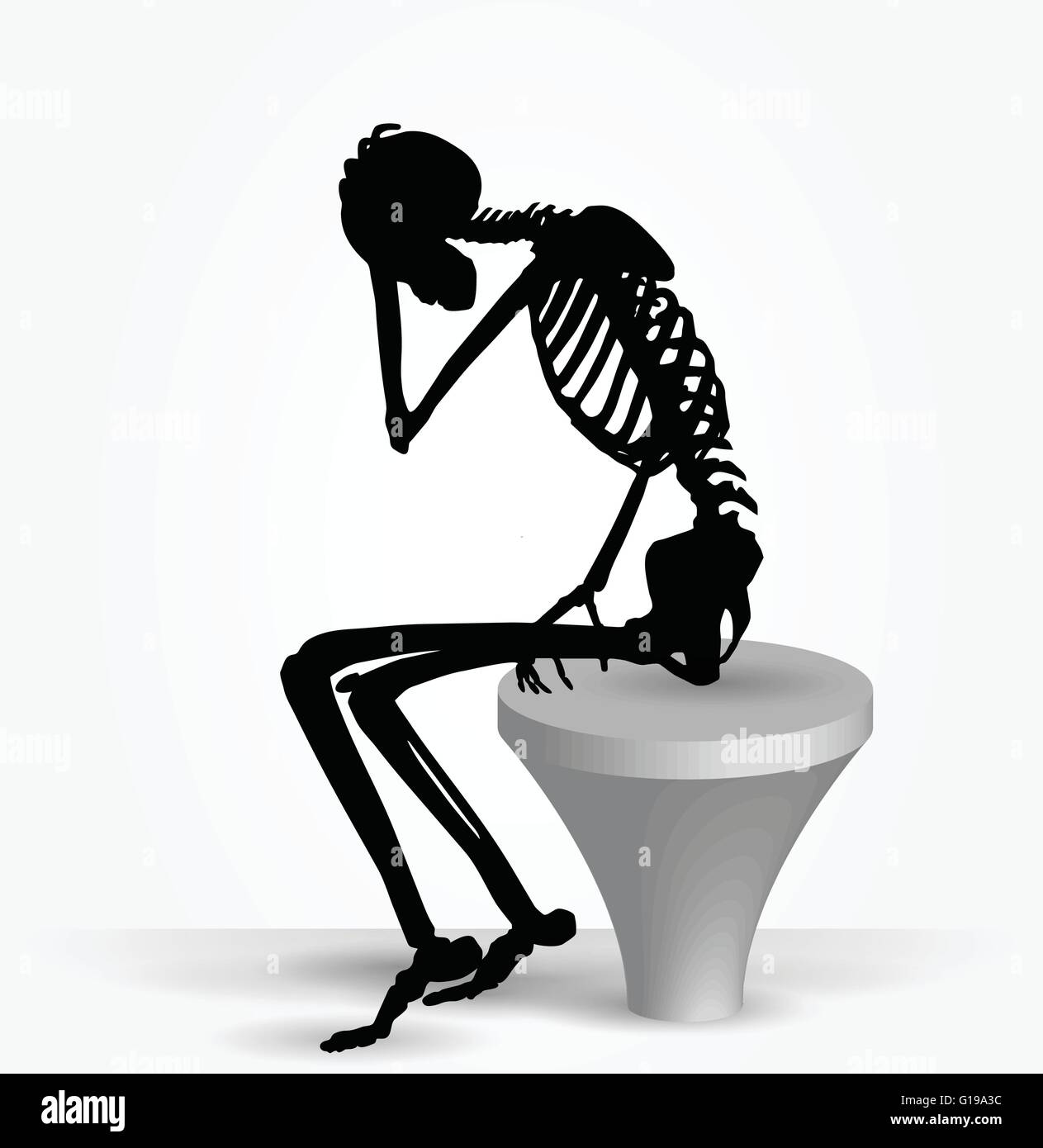 Vector Image - skeleton silhouette in thinking pose isolated on white ...