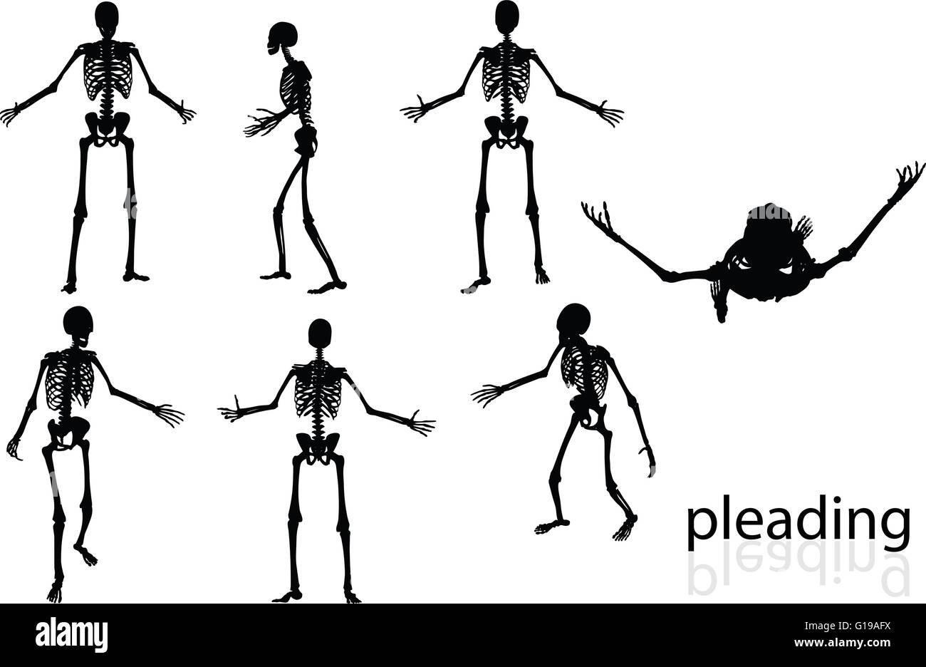 Vector Image - skeleton silhouette in pleading pose isolated on white ...