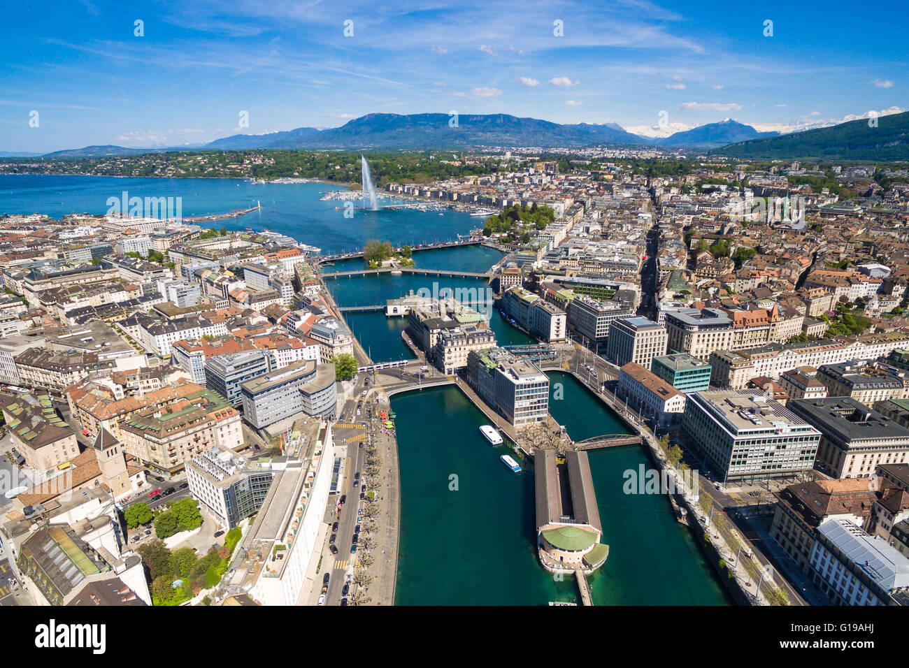 Aerial view of Leman lake - Geneva city in Switzerland Stock Photo - Alamy