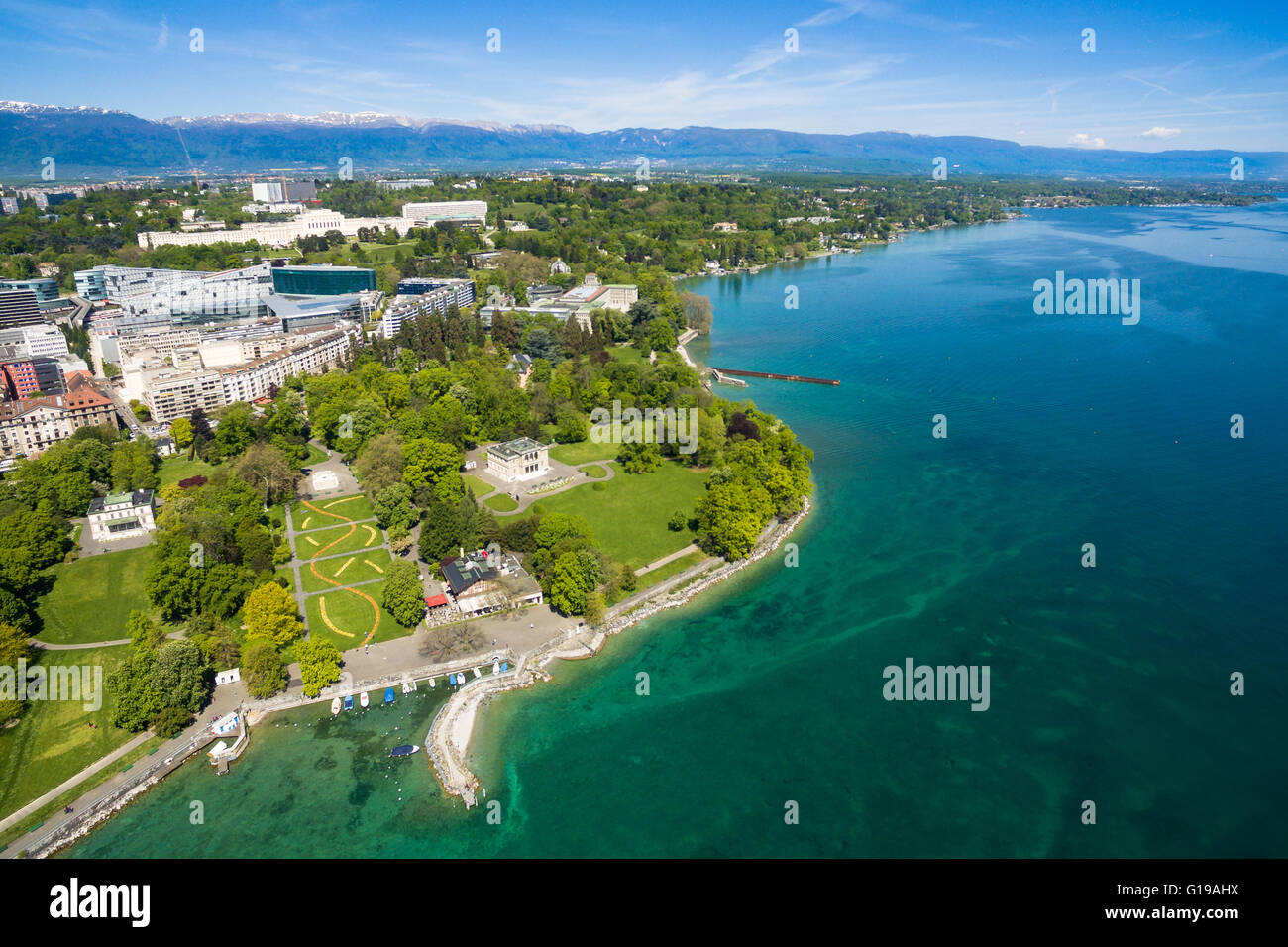 Aerial view of Leman lake - Geneva city in Switzerland Stock Photo - Alamy