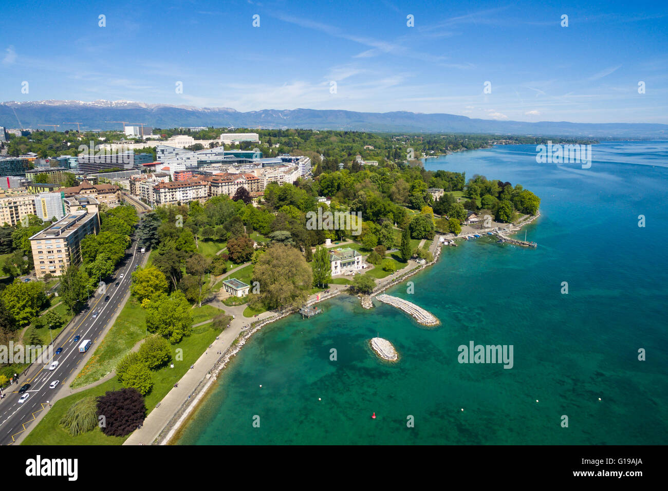 Aerial view of Leman lake - Geneva city in Switzerland Stock Photo - Alamy