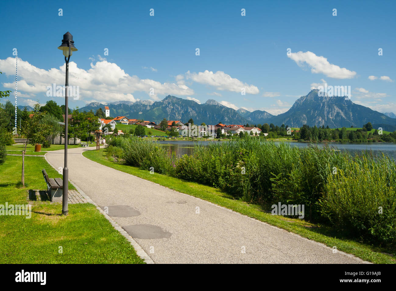 Boardwalk at lake Hopfensee in Bavaria - Germany Stock Photo - Alamy