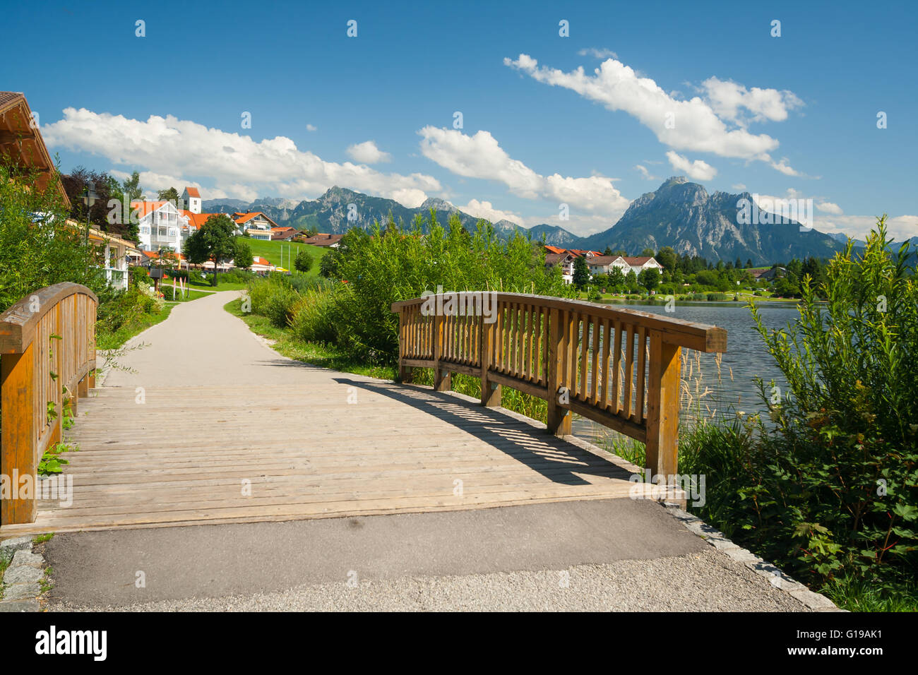 Boardwalk at lake Hopfensee in Bavaria - Germany Stock Photo - Alamy