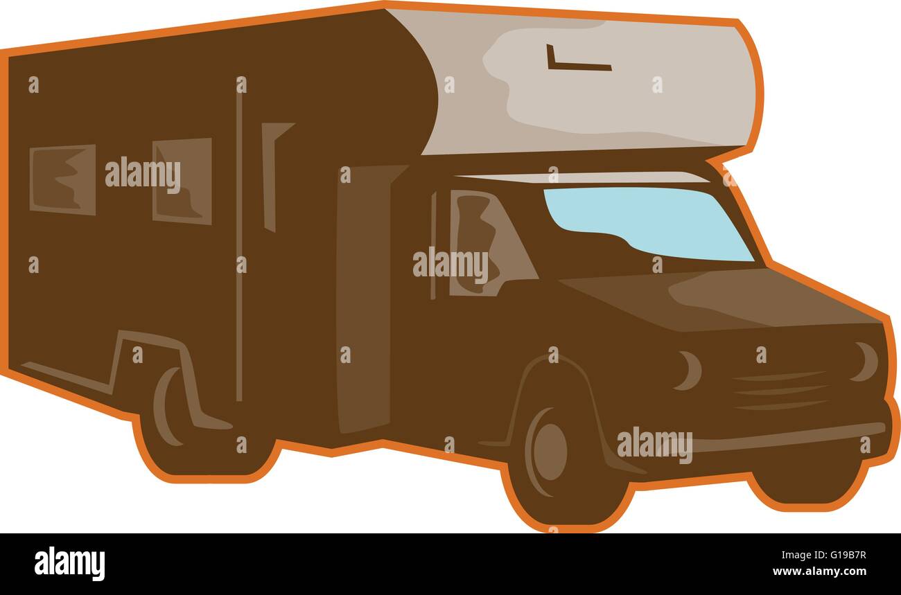 Illustration of a campervan motorhome rv caravan viewed from side on ...