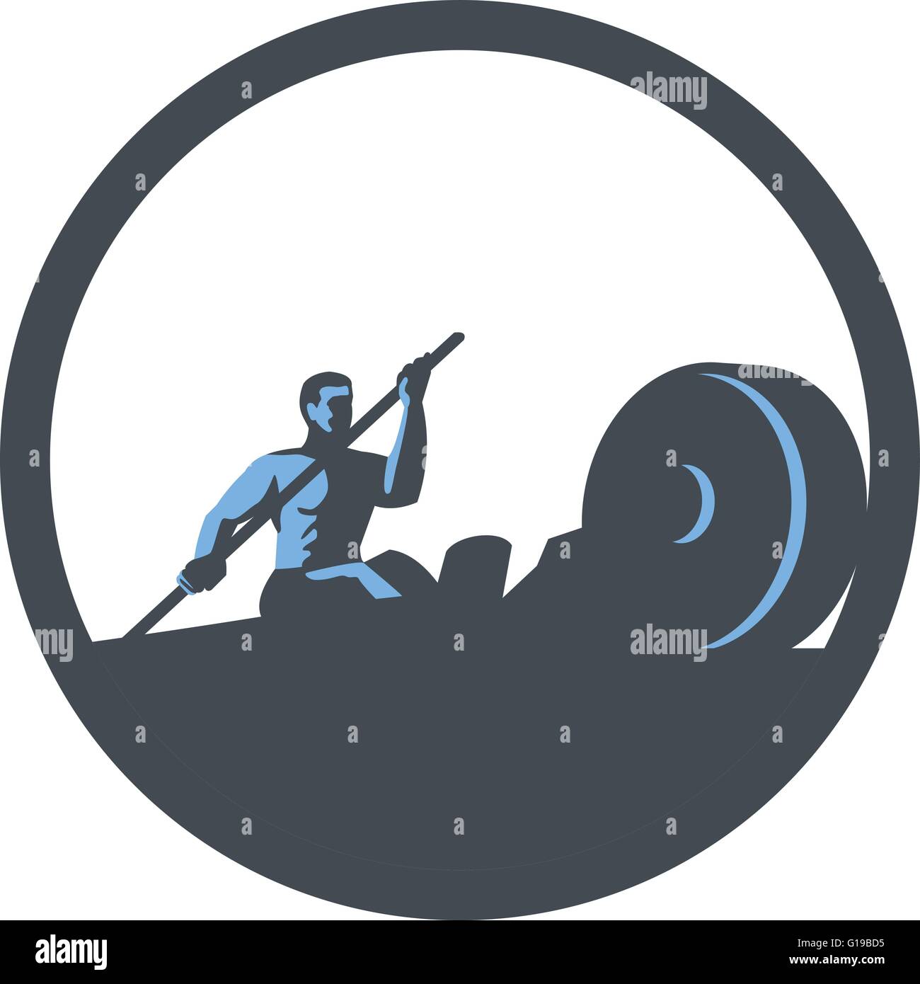 Illustration of a rower rowing paddling on rowing machine viewed from ...