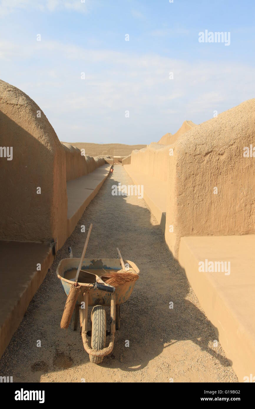 Sands stone sculptures and carvings at the Chan Chan archaeological ...
