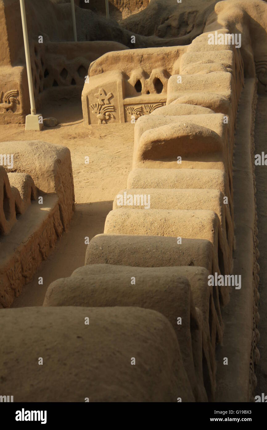 Sands stone sculptures and carvings at the Chan Chan archaeological ...