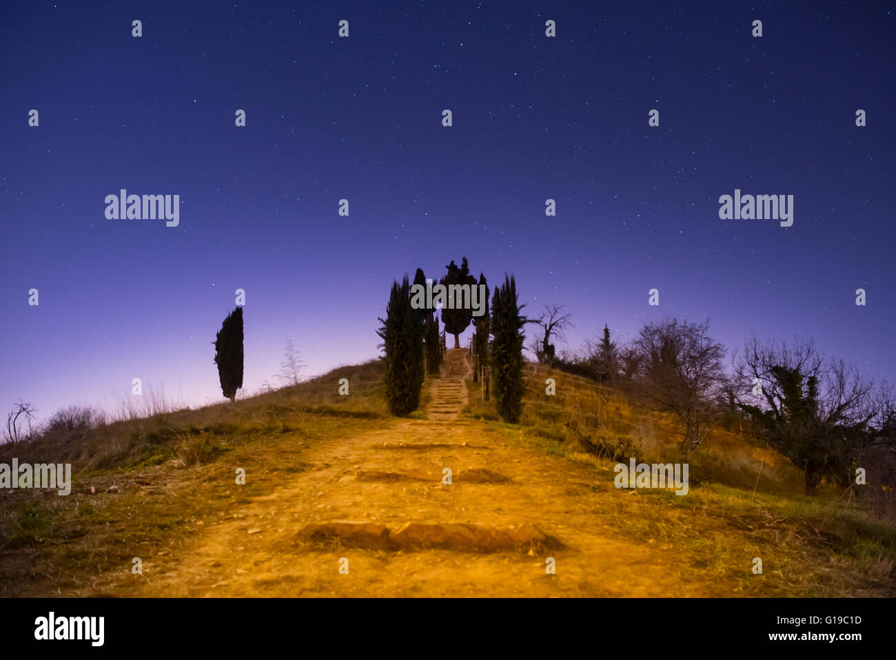 Starry night on the hill in Italy Stock Photo - Alamy