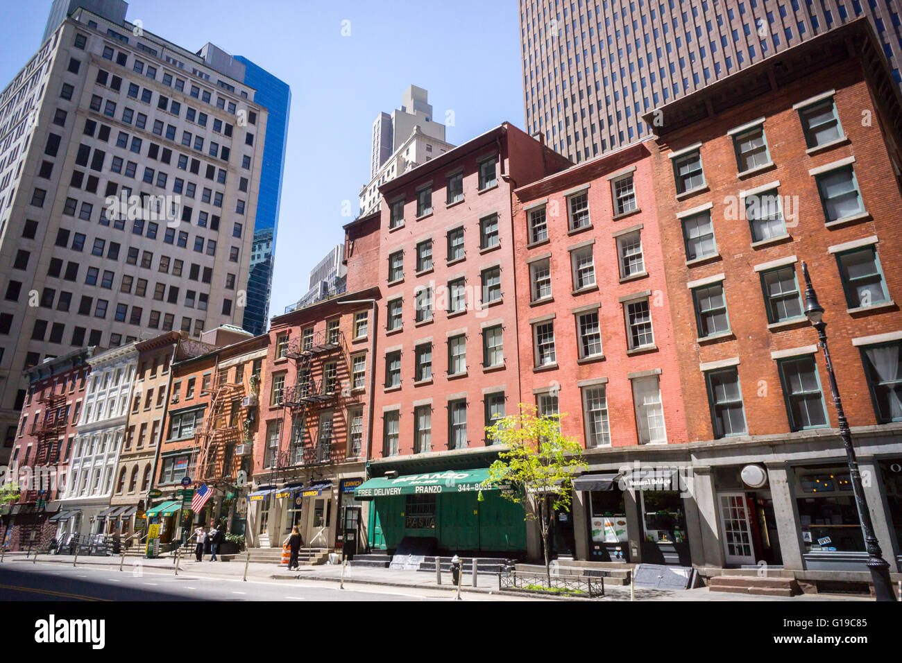 Historic non-landmarked buildings along Water Street in New York on ...