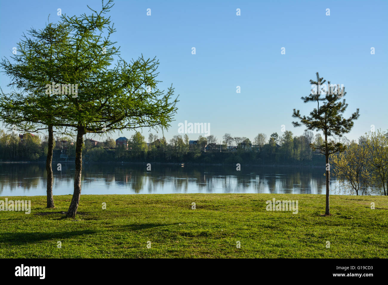 Wide river on a Sunny spring morning Stock Photo - Alamy