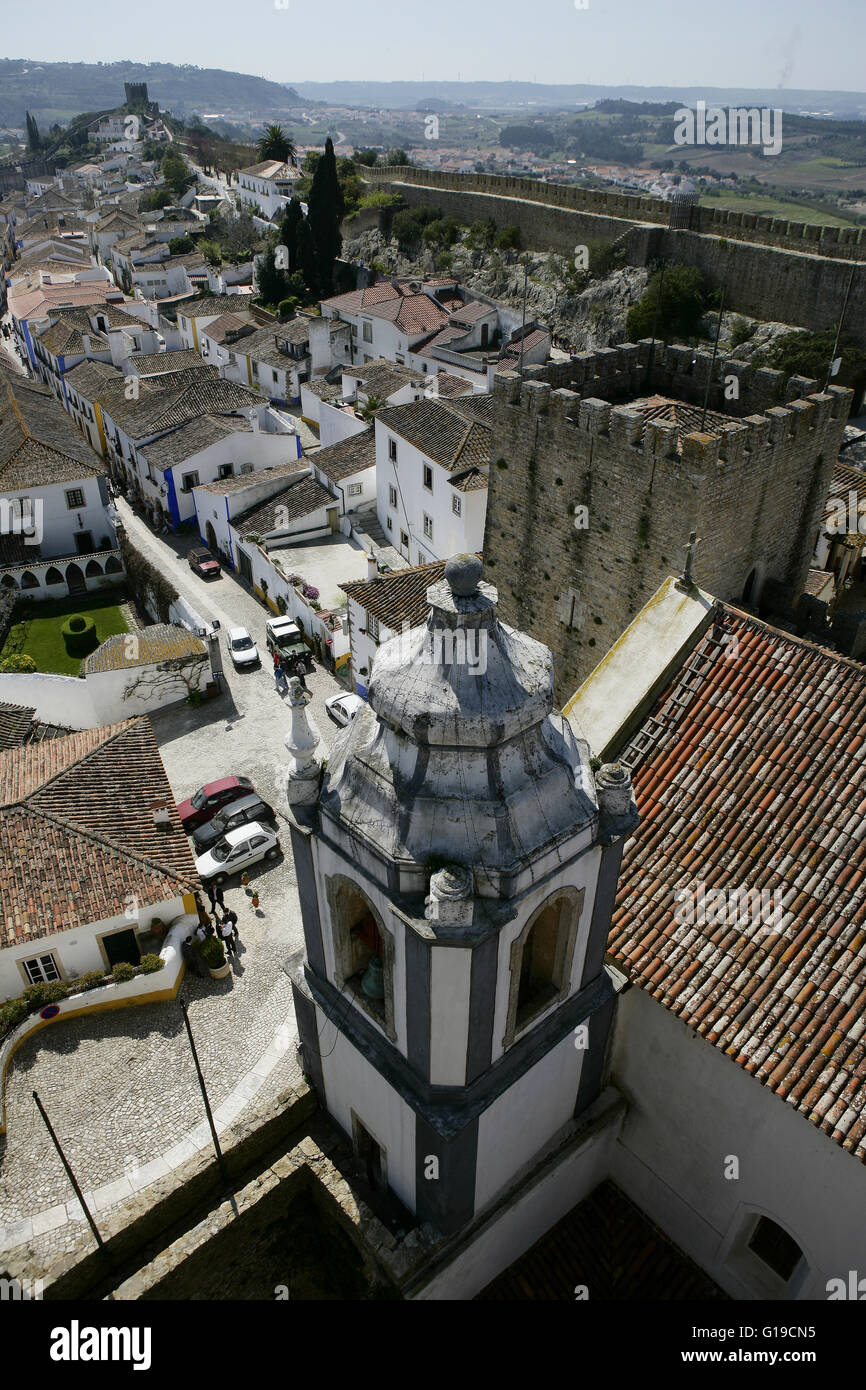 Castletown inside of complete, citywall, Obidos, Portugal Stock Photo ...