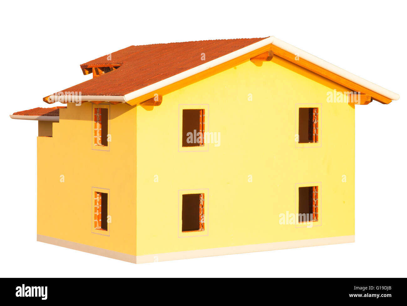 Model of detached house on white background Stock Photo - Alamy