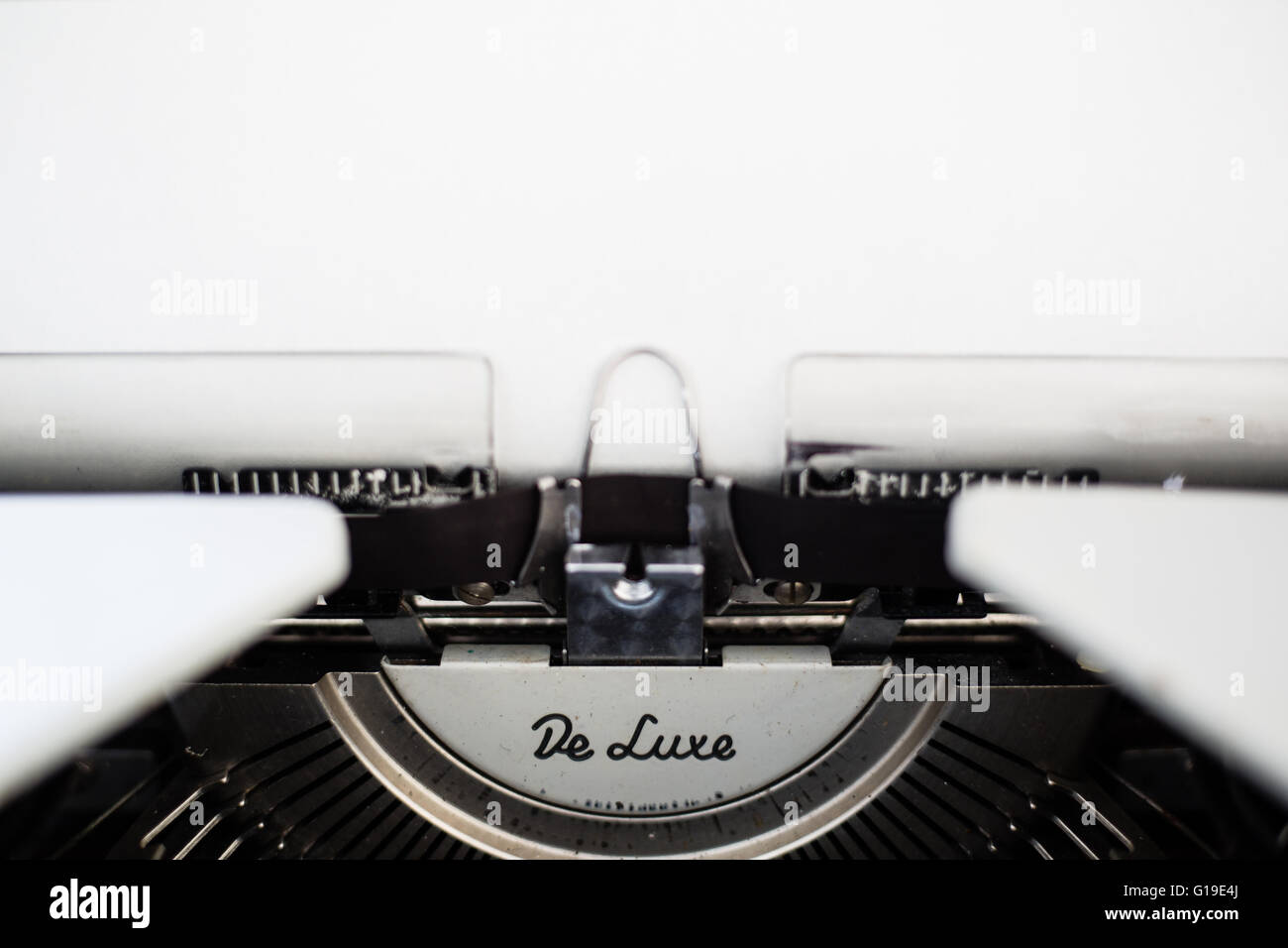 Detail view of a sheet of parchment paper in a typewriter, circa 1970 ...