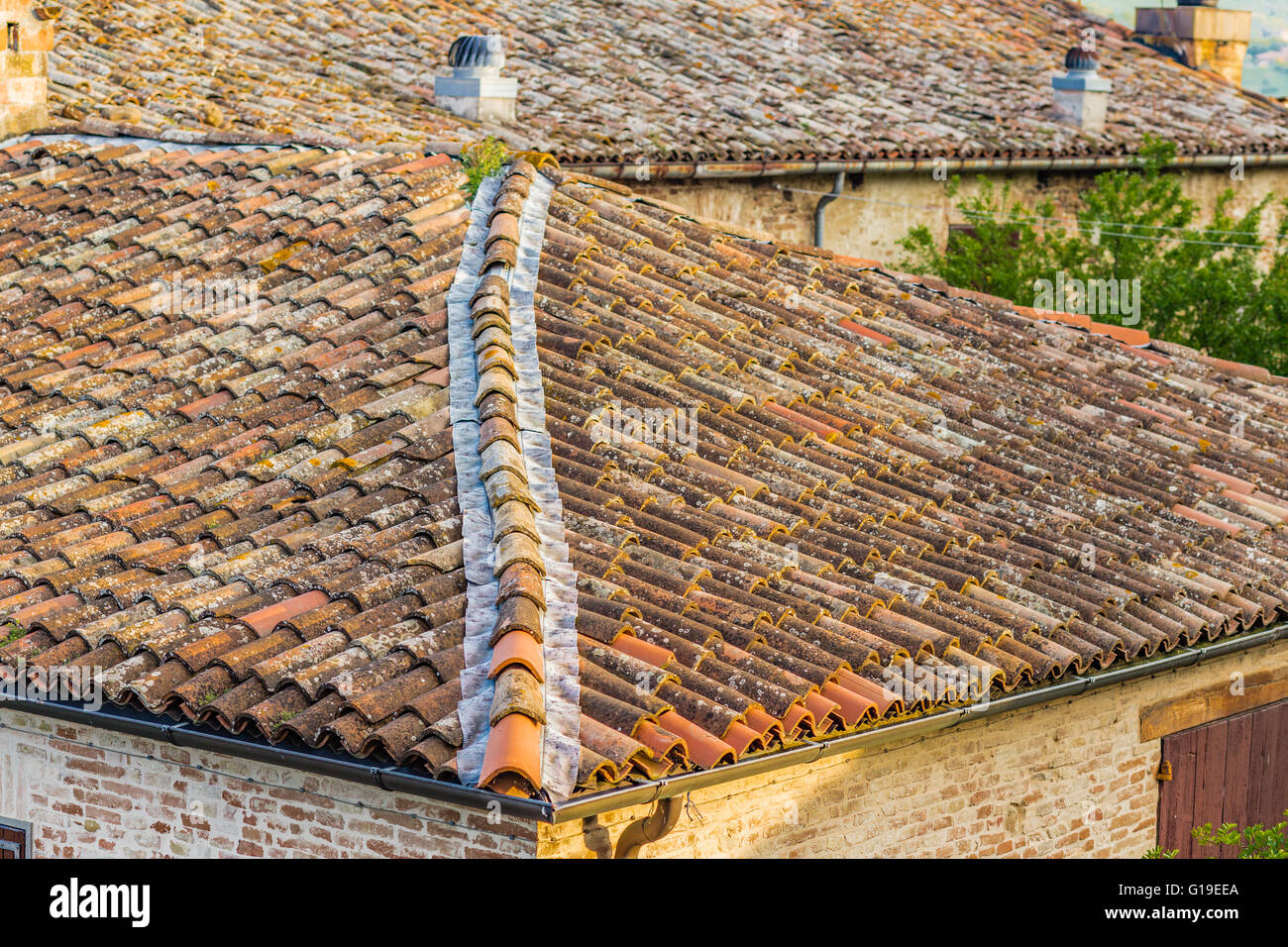 shingles and tiles of a roof of a medieval village Stock Photo - Alamy