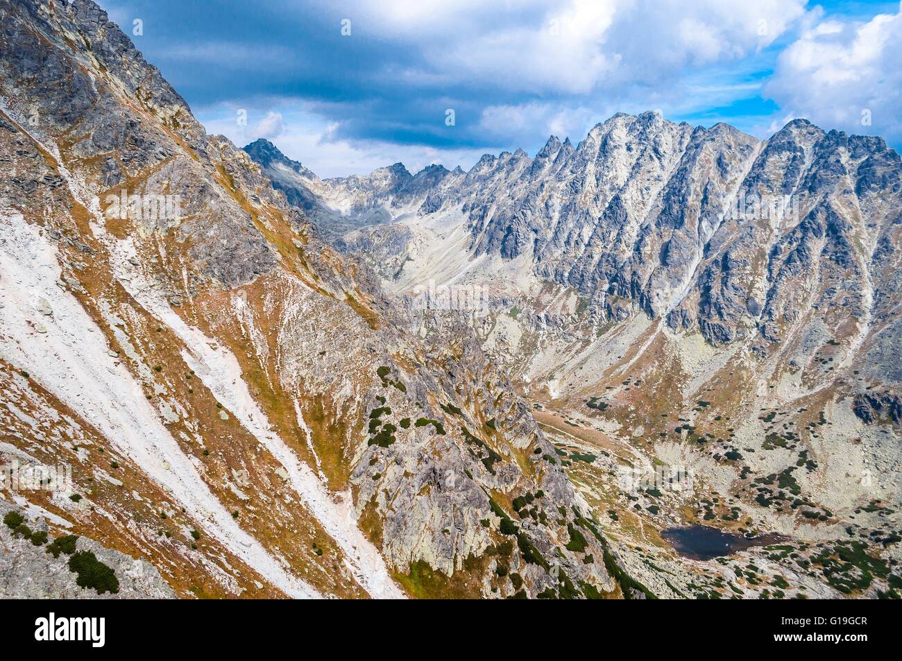 View of mountains from Solisko in High Tatras in Slovakia with cloudy ...