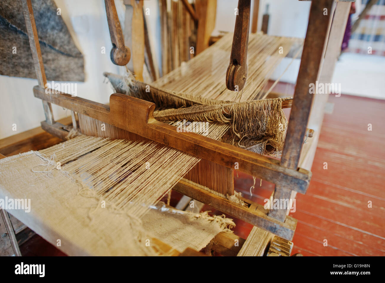 Homespun weaving hand loom for carpets in castle Palanok ...