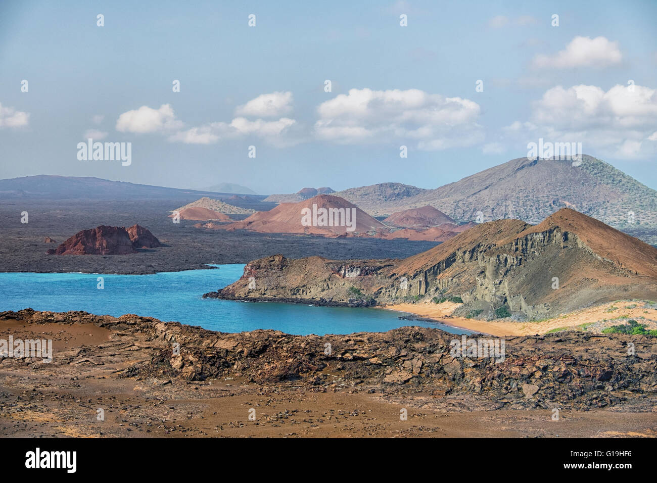 Galapagos landscape with mountains, sea and blue sky Stock Photo - Alamy