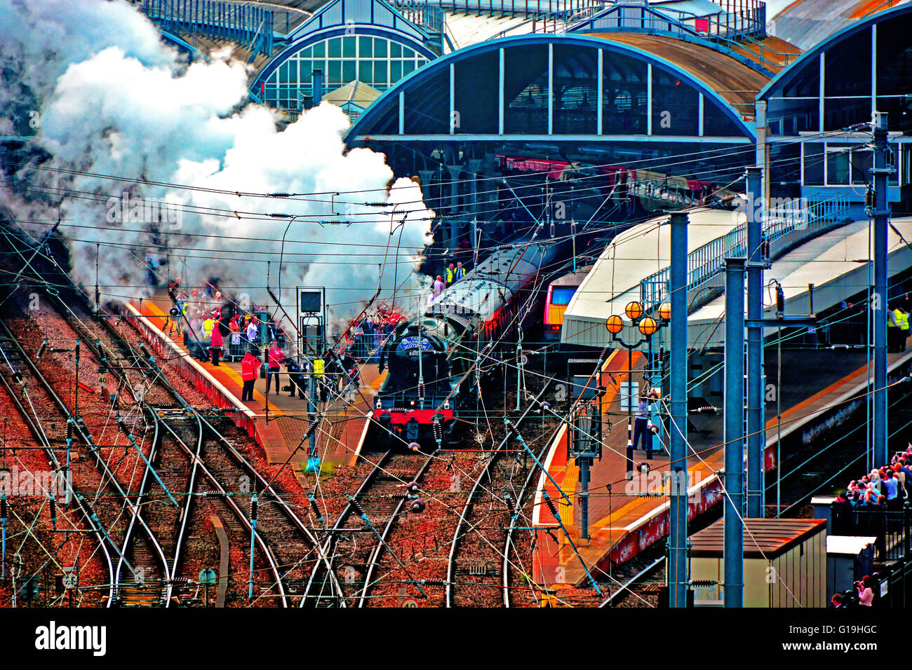 Flying Scotsman steam locomotive engine Newcastle upon Tyne Stock Photo ...