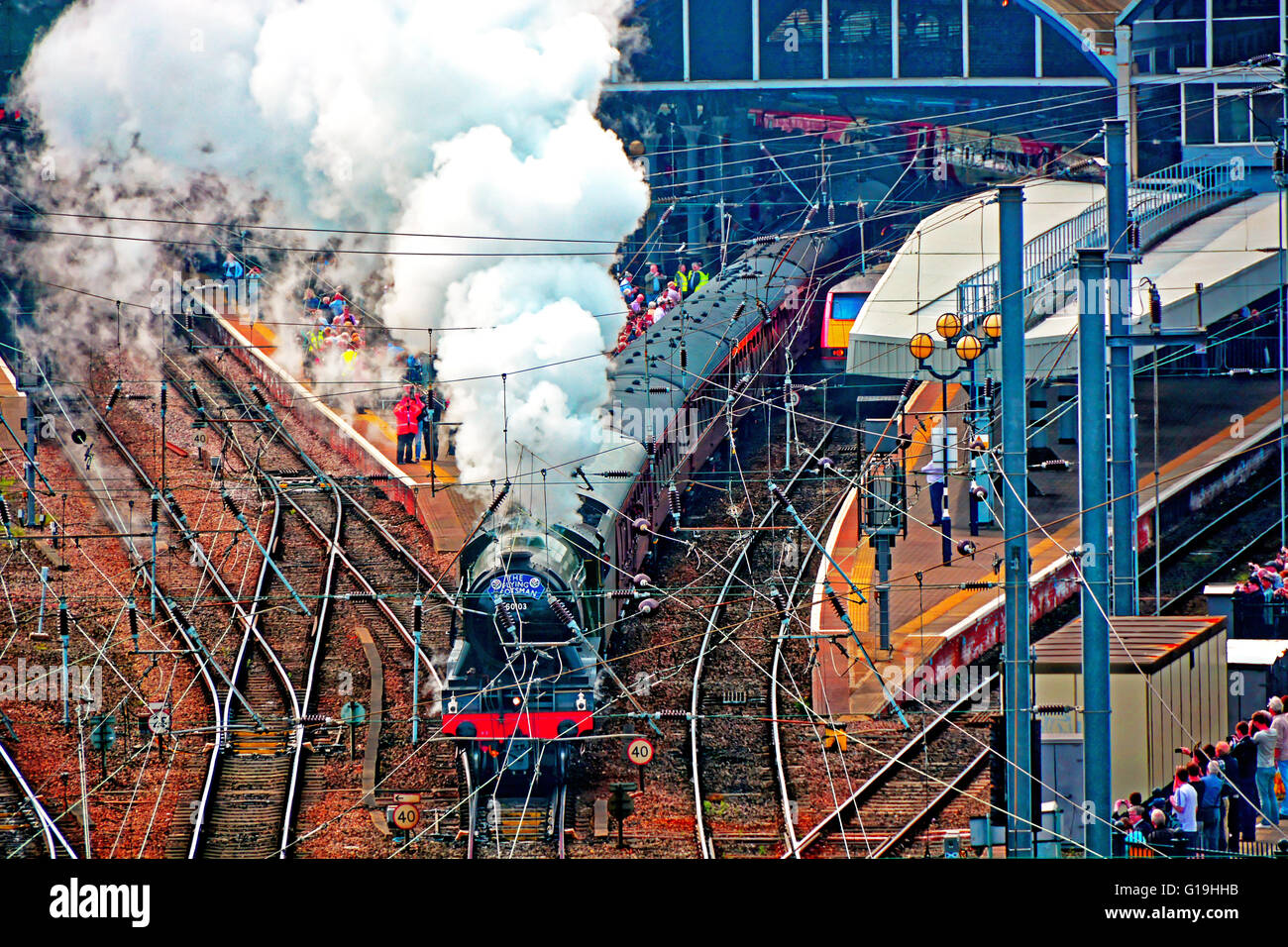 Flying Scotsman steam locomotive engine Newcastle upon Tyne Stock Photo ...