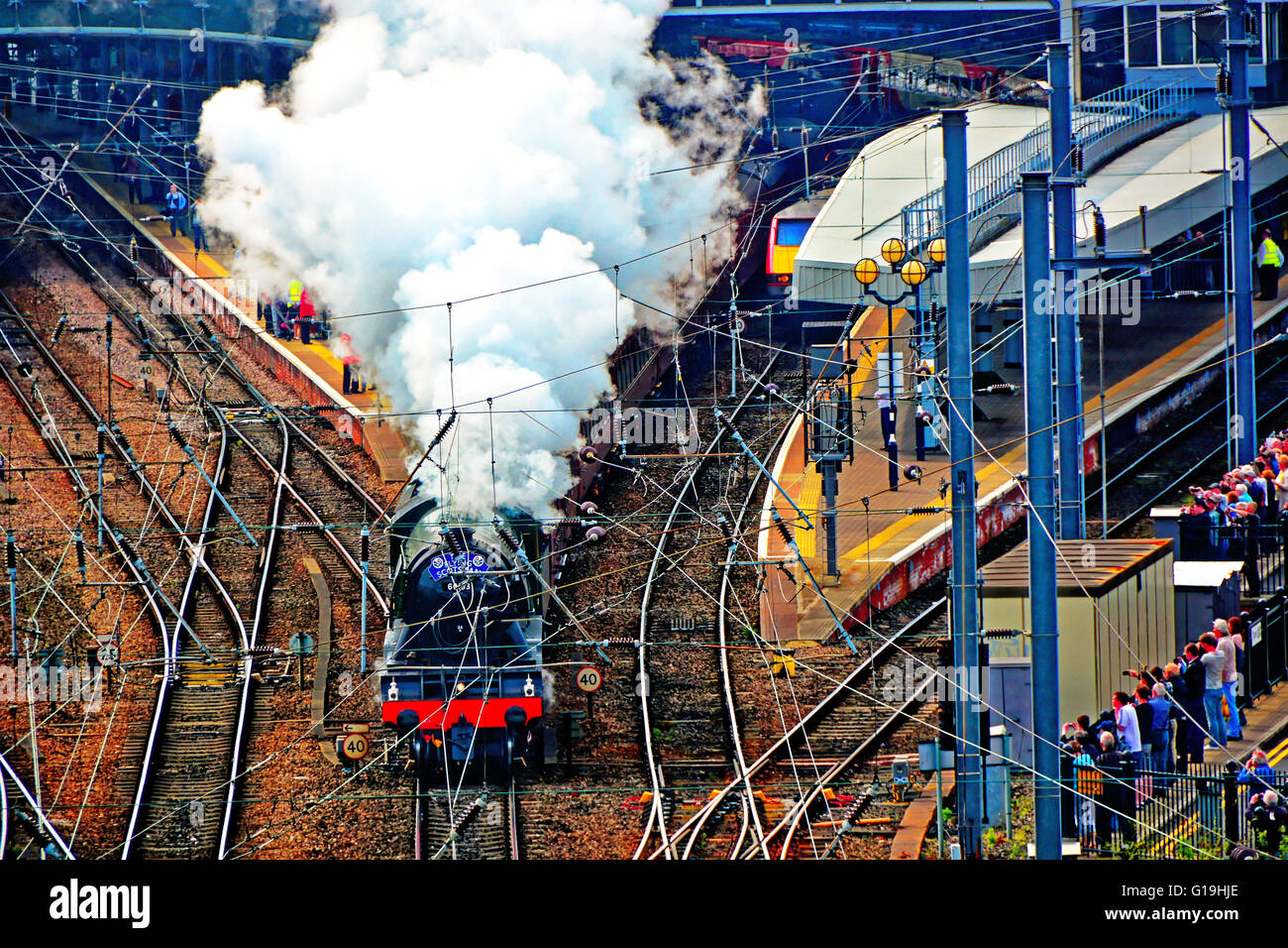 Flying Scotsman steam locomotive engine Newcastle upon Tyne Stock Photo ...