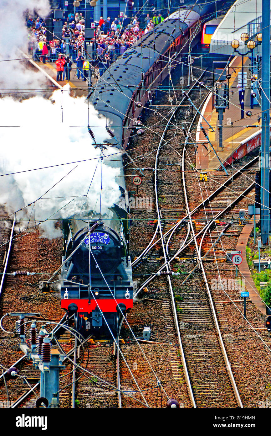 Flying Scotsman steam locomotive engine Newcastle upon Tyne Stock Photo ...
