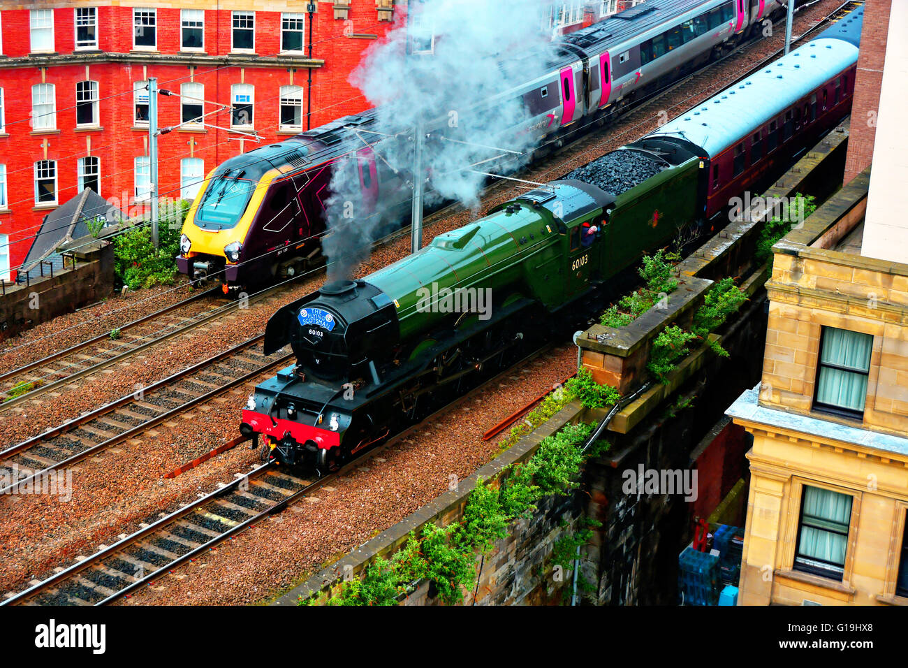 Flying Scotsman steam locomotive engine Newcastle upon Tyne Stock Photo ...