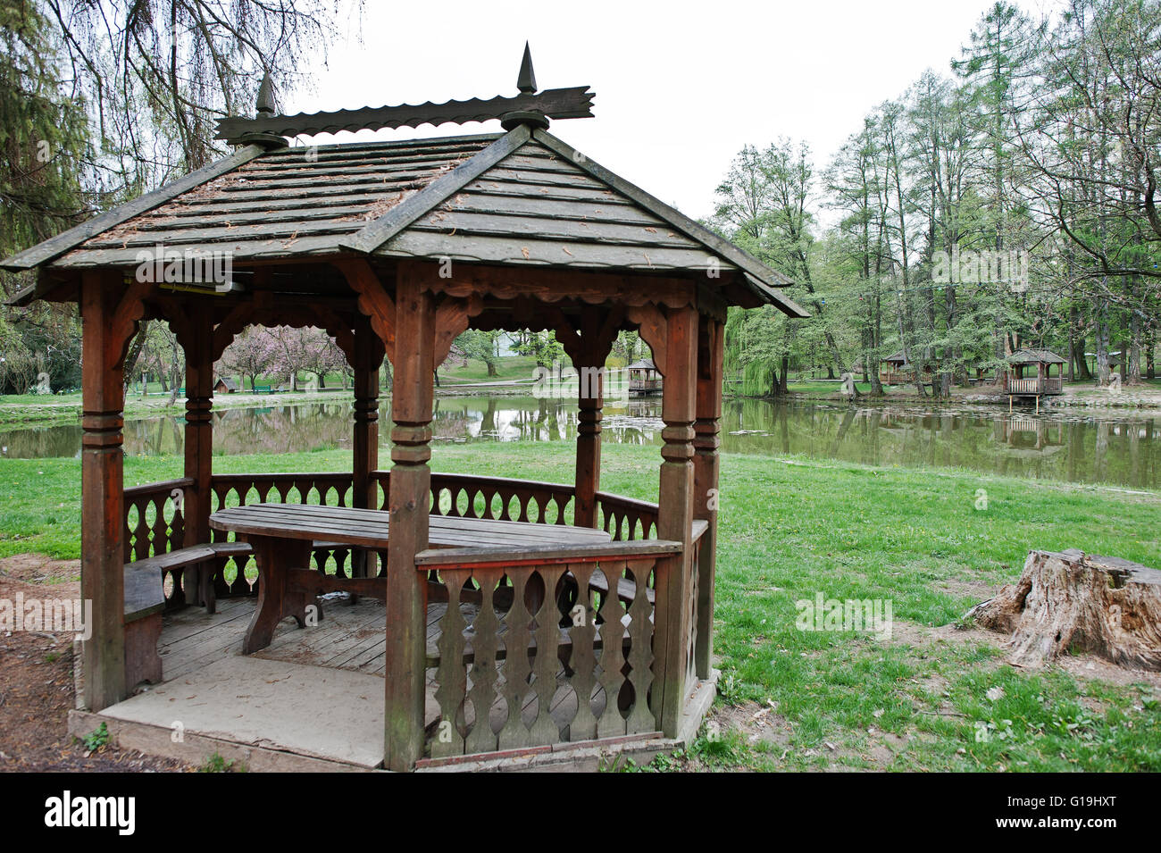 Wooden garden house pavilion at park Stock Photo - Alamy