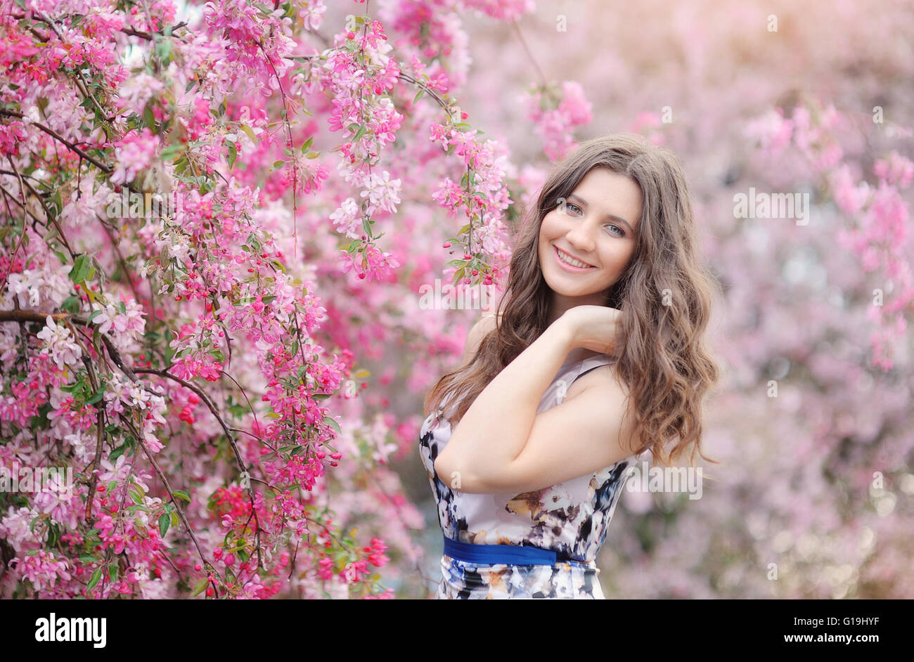 Beautiful Spring Girl with flowers Stock Photo - Alamy