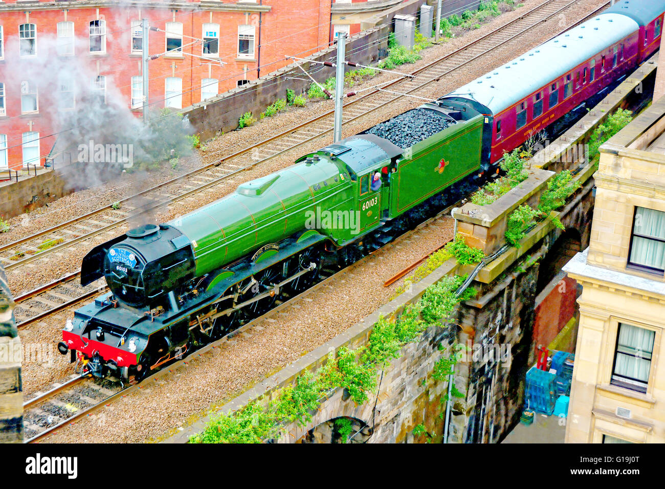 Flying Scotsman steam locomotive engine Newcastle upon Tyne Stock Photo ...
