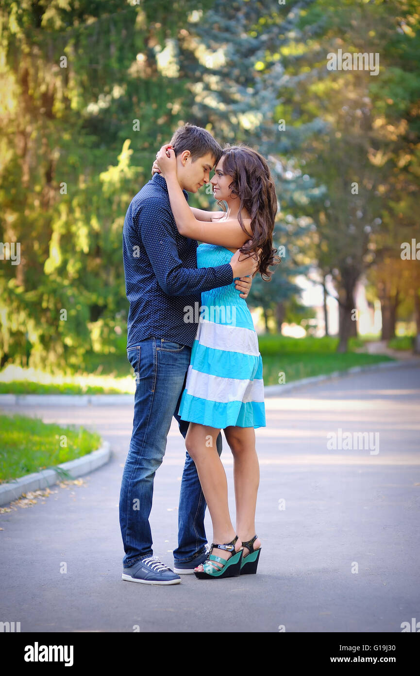 portrait of young happy beautiful couple on nature Stock Photo - Alamy