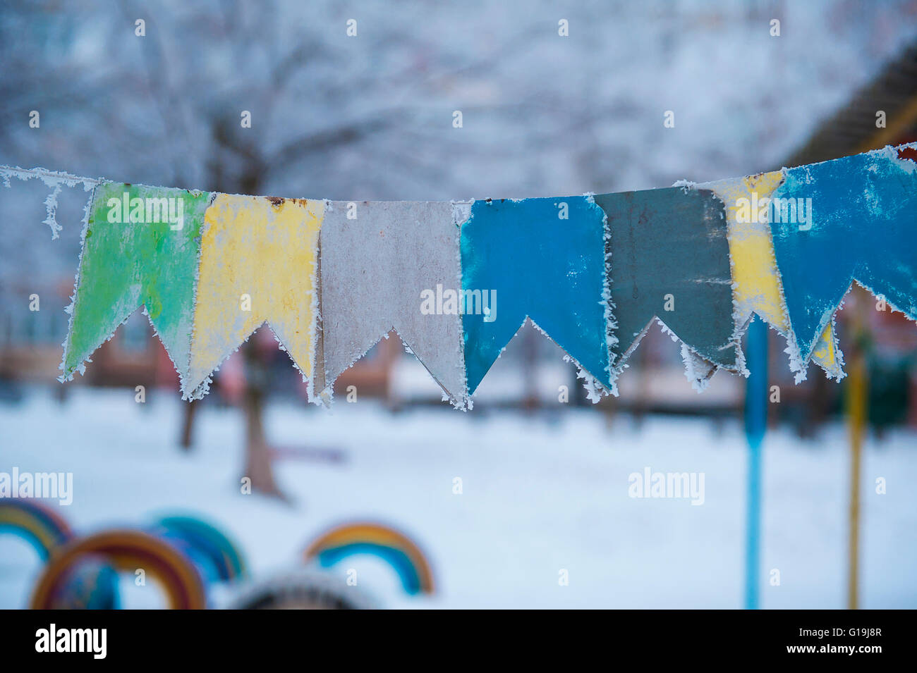 Christmas background flags in the snow Stock Photo - Alamy