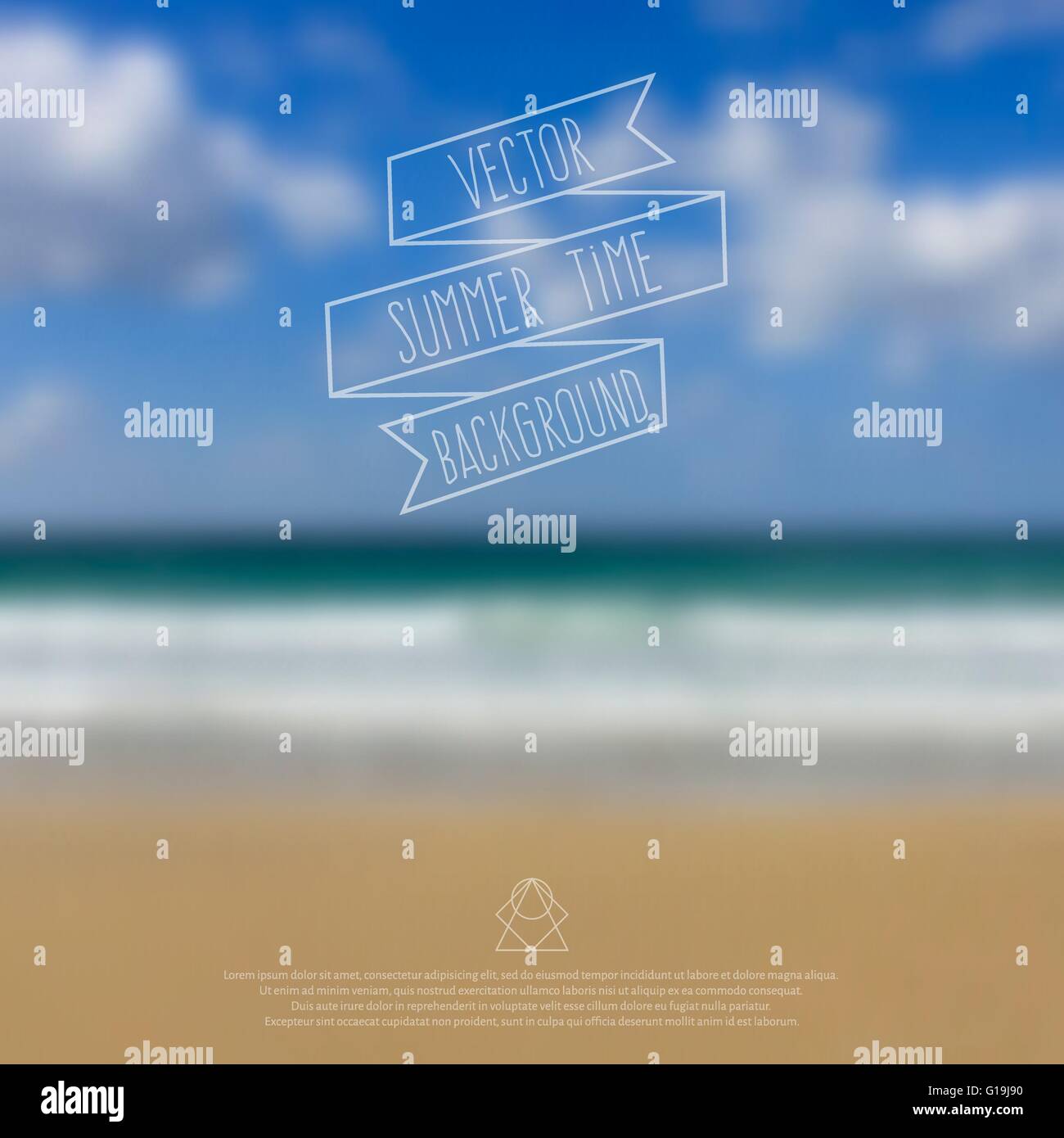 Blurred sea beach background with symbol, text and banner Stock Vector ...
