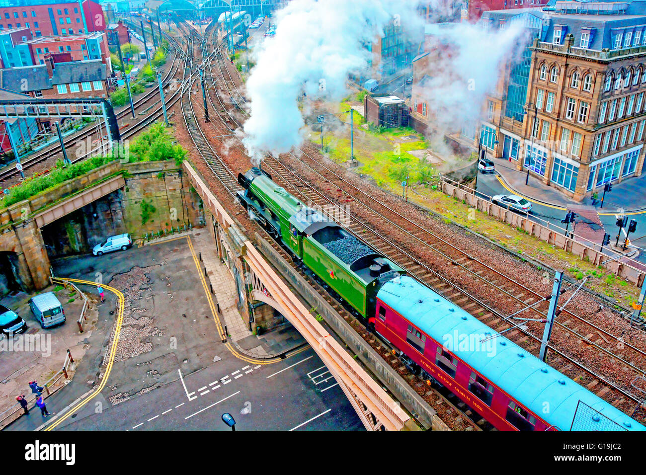 Flying Scotsman steam locomotive engine Newcastle upon Tyne Stock Photo ...